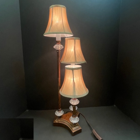 Other | Vintage Triple Lamp Shade Light Wood Base Three Levels | Poshmark